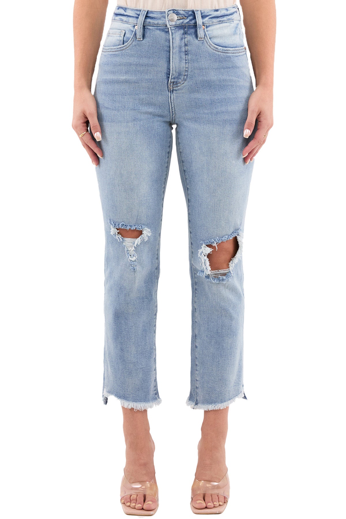 Dylan High Rise Slim Straight Crop Fray Jeans – RFM Denim